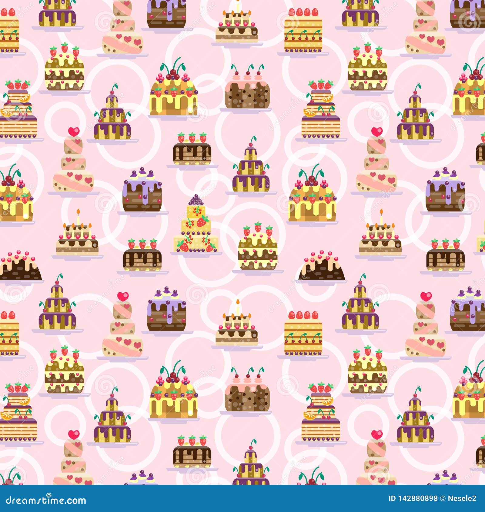 Cakes Seamless Pattern on the Pink Background. Stock Vector ...