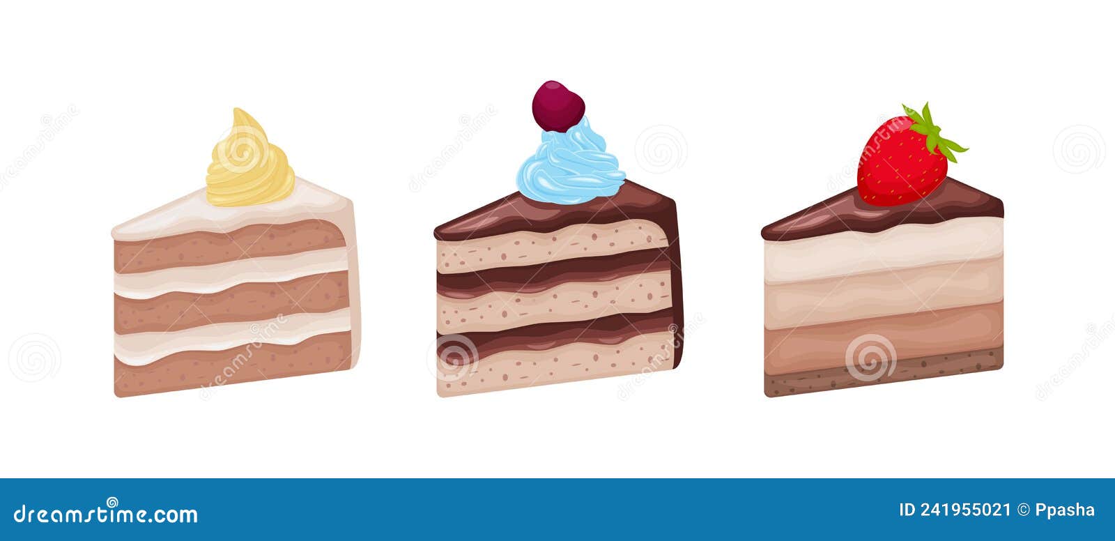 Cakes. a Set of Different Cakes of Triangular Shape. Cakes Decorated ...