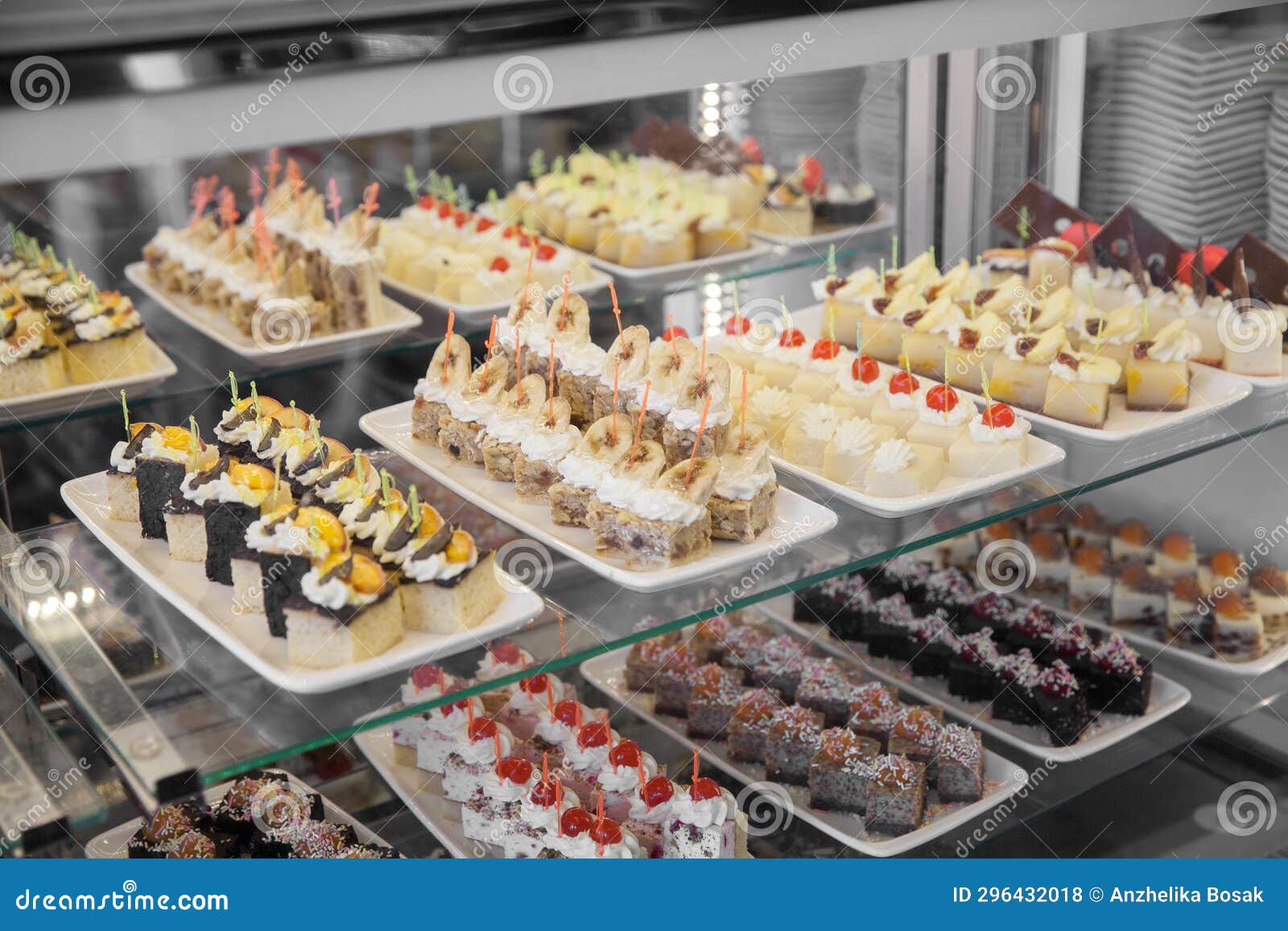 Cakes on a Showcase in a Restaurant Stock Photo - Image of chocolate ...