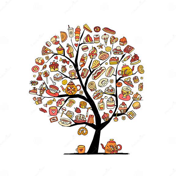 Cakes and Sweets, Art Tree for Your Design Stock Vector - Illustration ...
