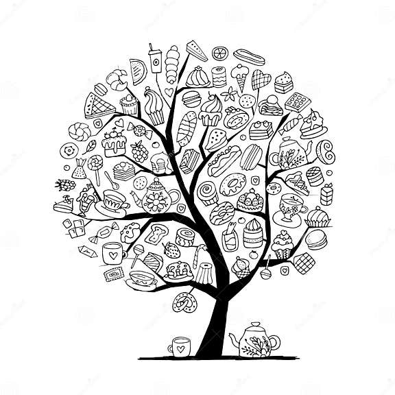 Cakes and Sweets, Art Tree for Your Design Stock Vector - Illustration ...
