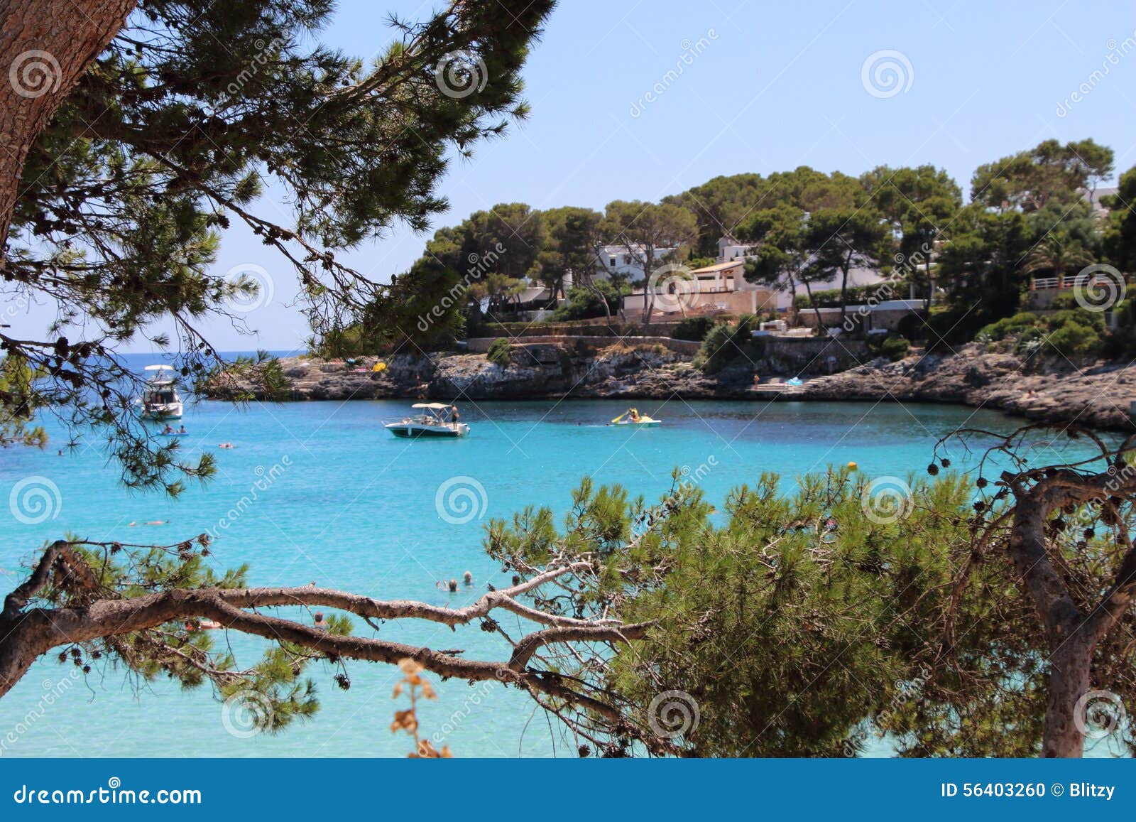 Cala Gran view of sea stock photo. Image of boats, view - 56403260