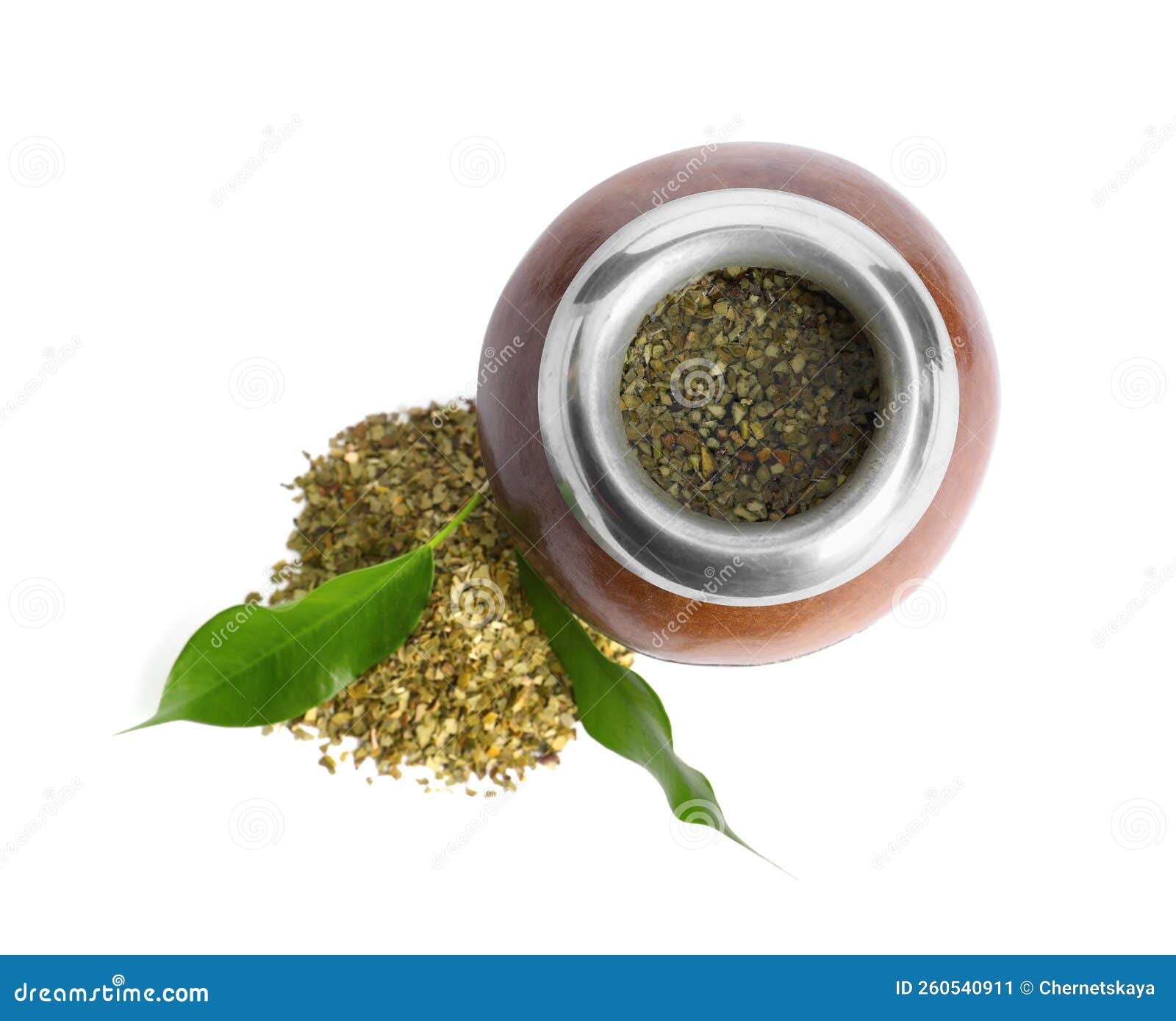 Calabash with Mate Tea on White Background, Top View Stock Image ...