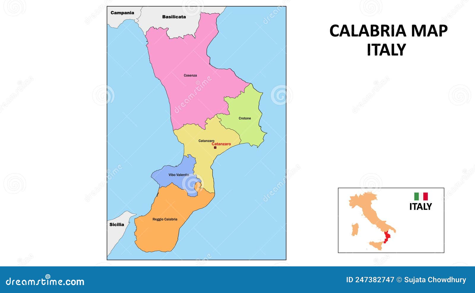 Calabria Map. State and District Map of Calabria Stock Vector ...