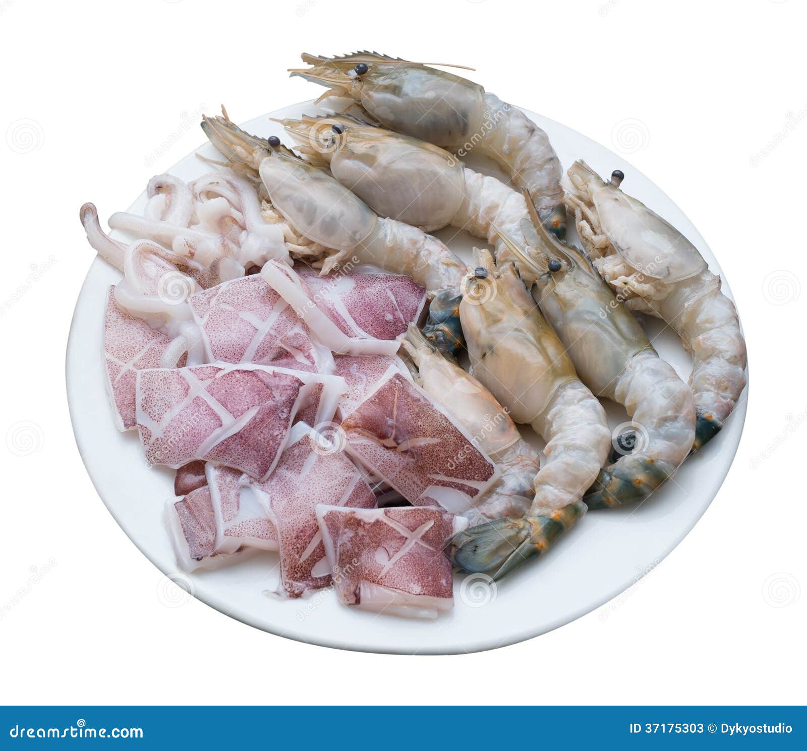 Calamar Y Negro Tiger Prawn Imagen de archivo - Imagen de comer, pulpo ...