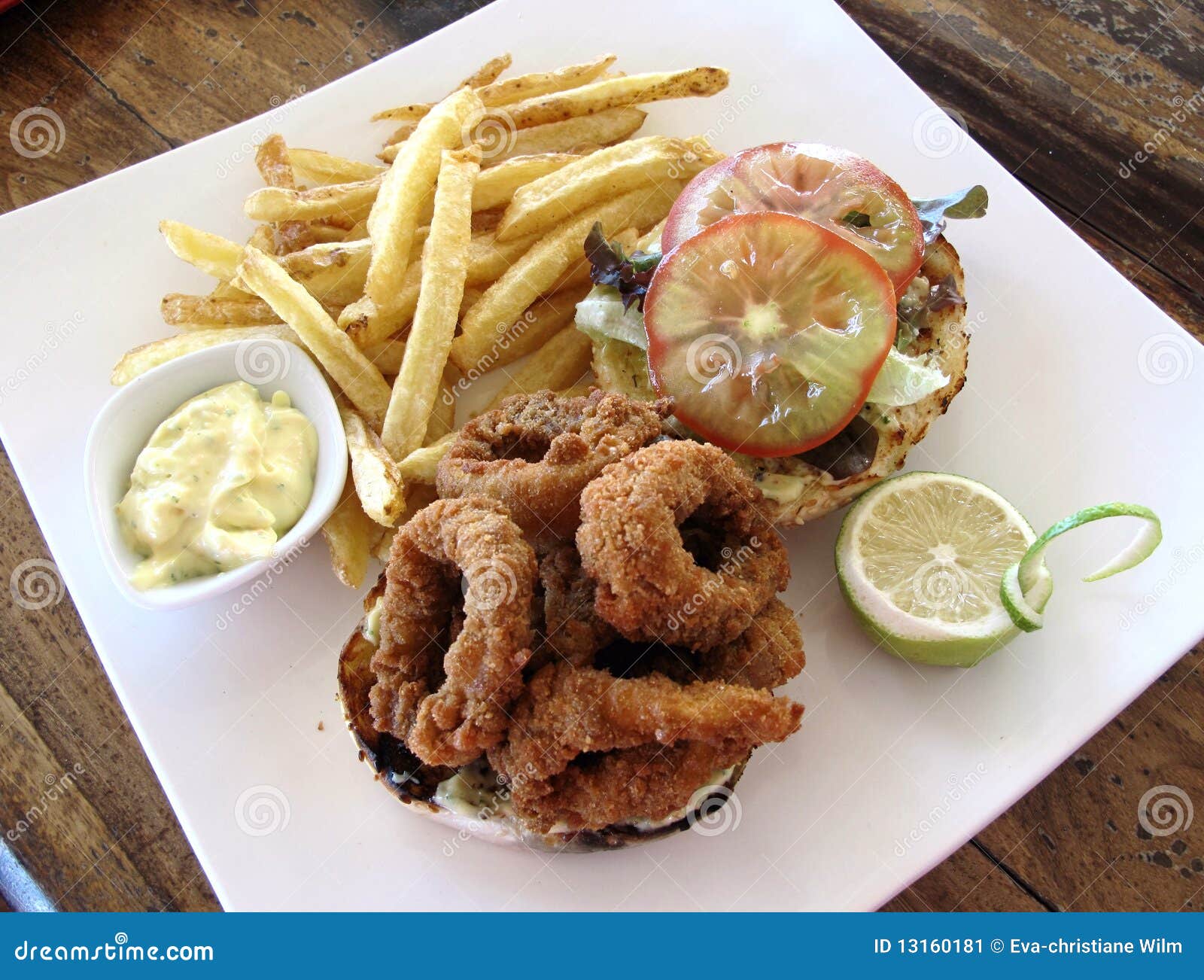 Calamari burger stock image. Image of chips, decoration - 13160181