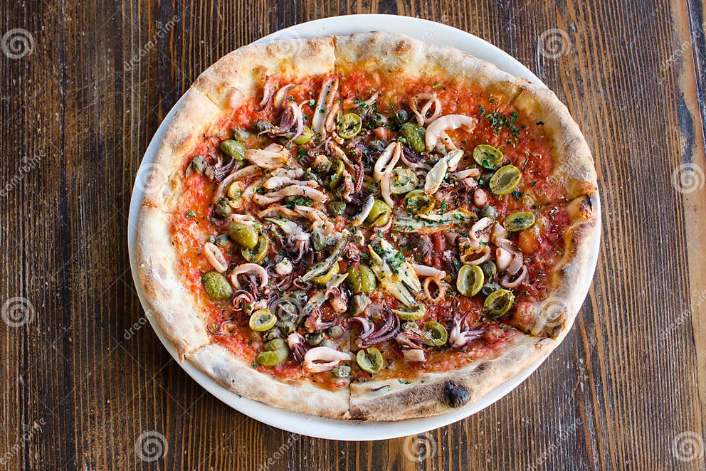 Calamari Pizza stock image. Image of delicious, hunger - 51047251