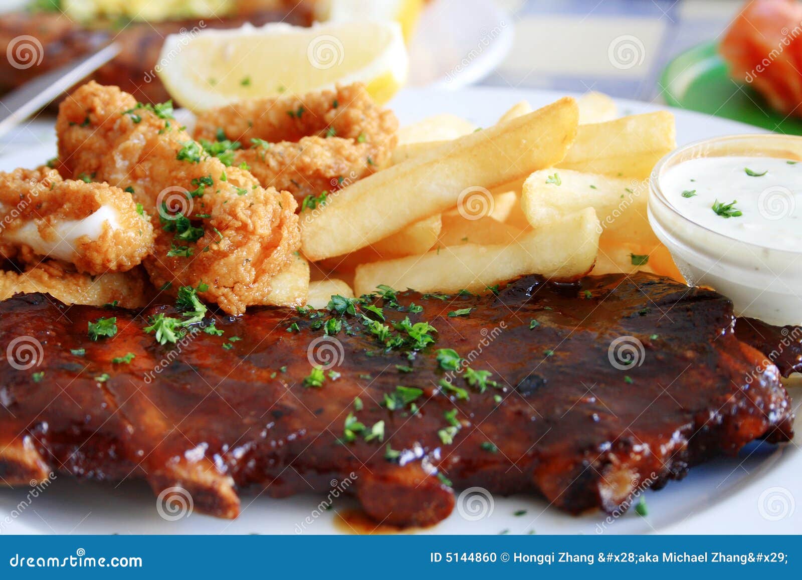 Calamari, ribs and chips stock photo. Image of flavor - 5144860
