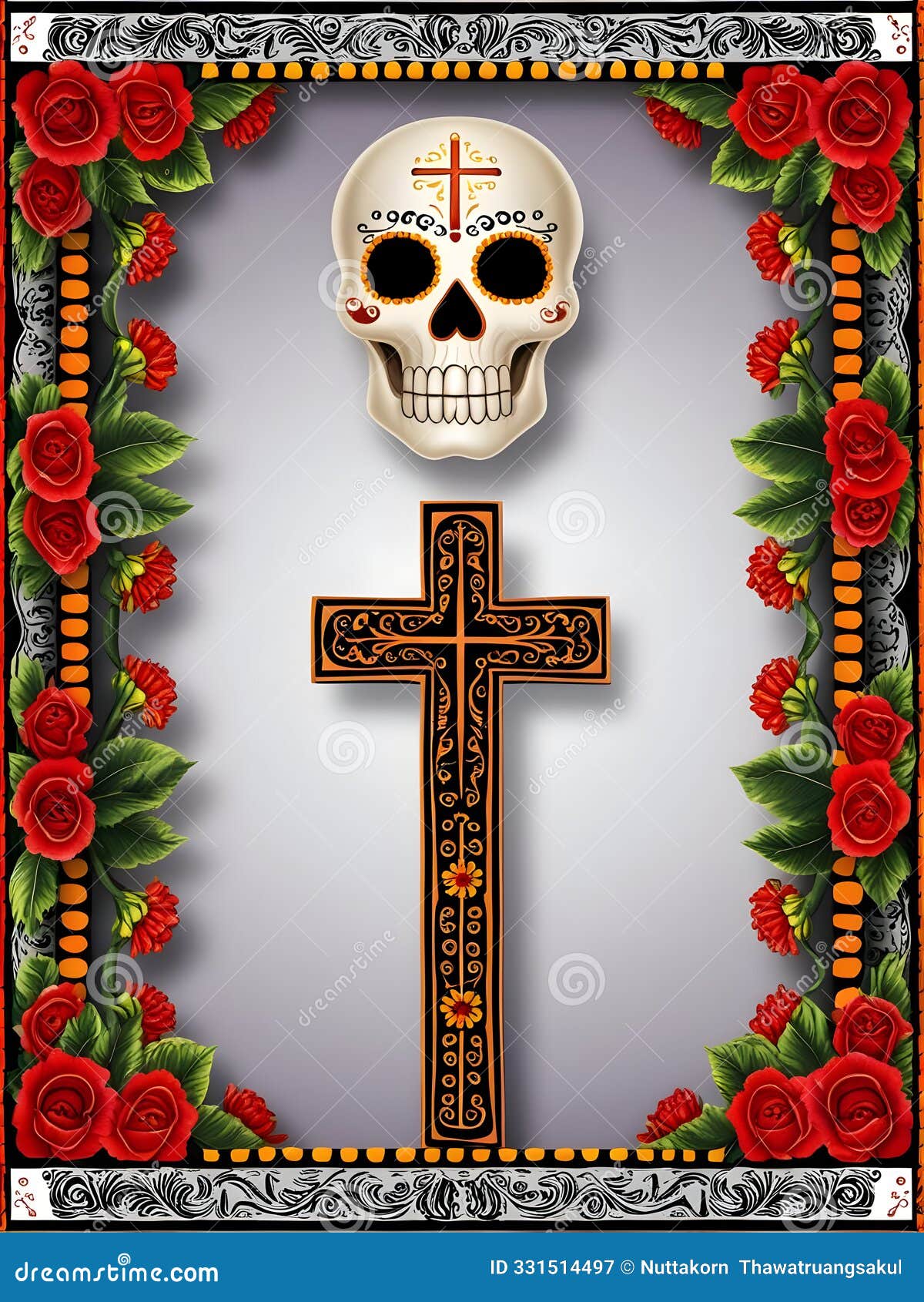 Calavera and Cross Border with Copy Space Concept As a Border Frame ...