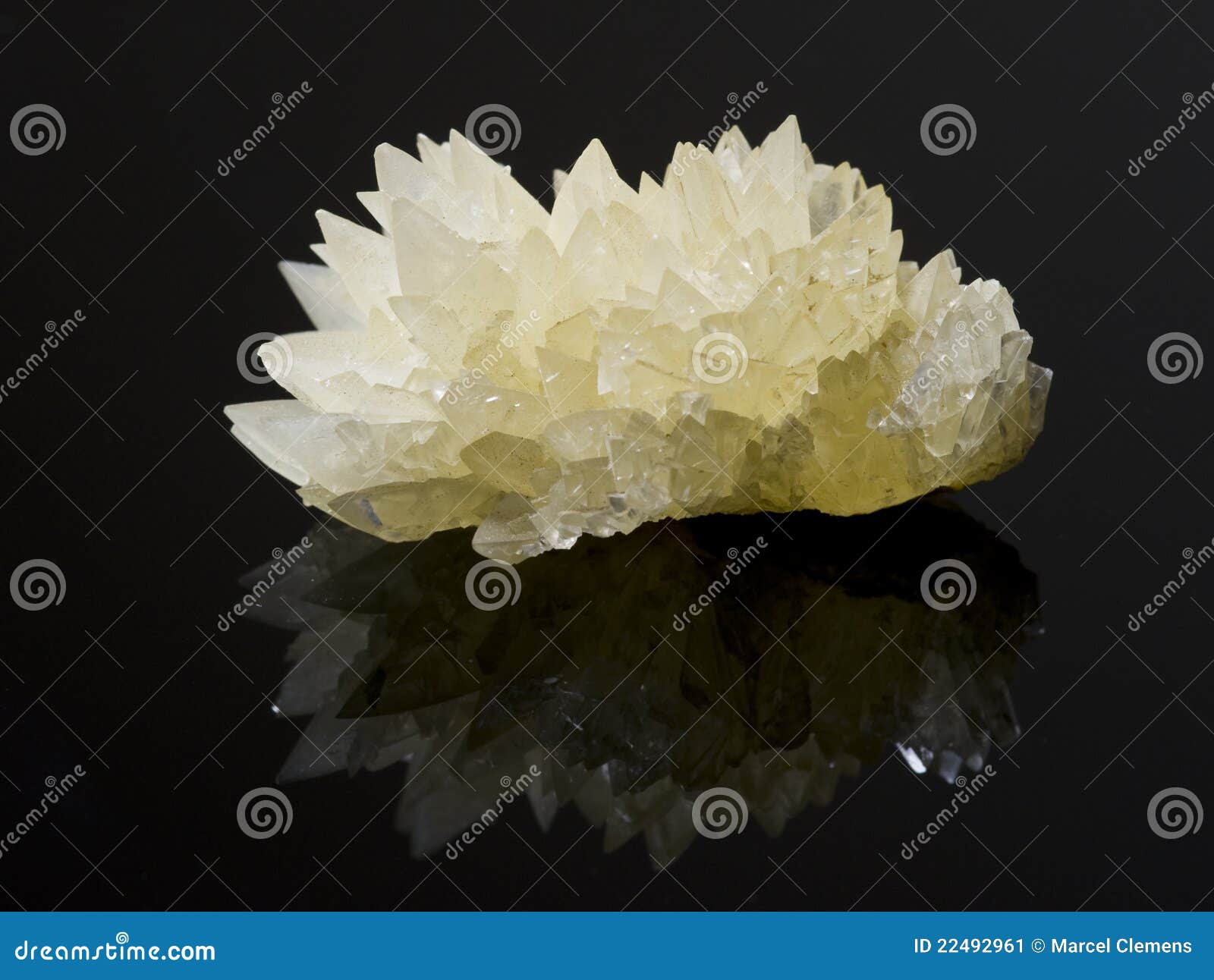 Calcite Crystals on a Reflective Surface Stock Image - Image of yellow ...