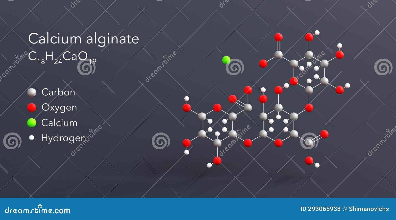Calcium Alginate Molecule 3d Rendering Flat Molecular Structure With