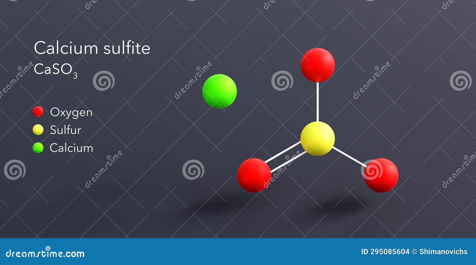 Calcium Sulfite Molecule 3d Rendering Flat Molecular Structure With Chemical Formula And Atoms