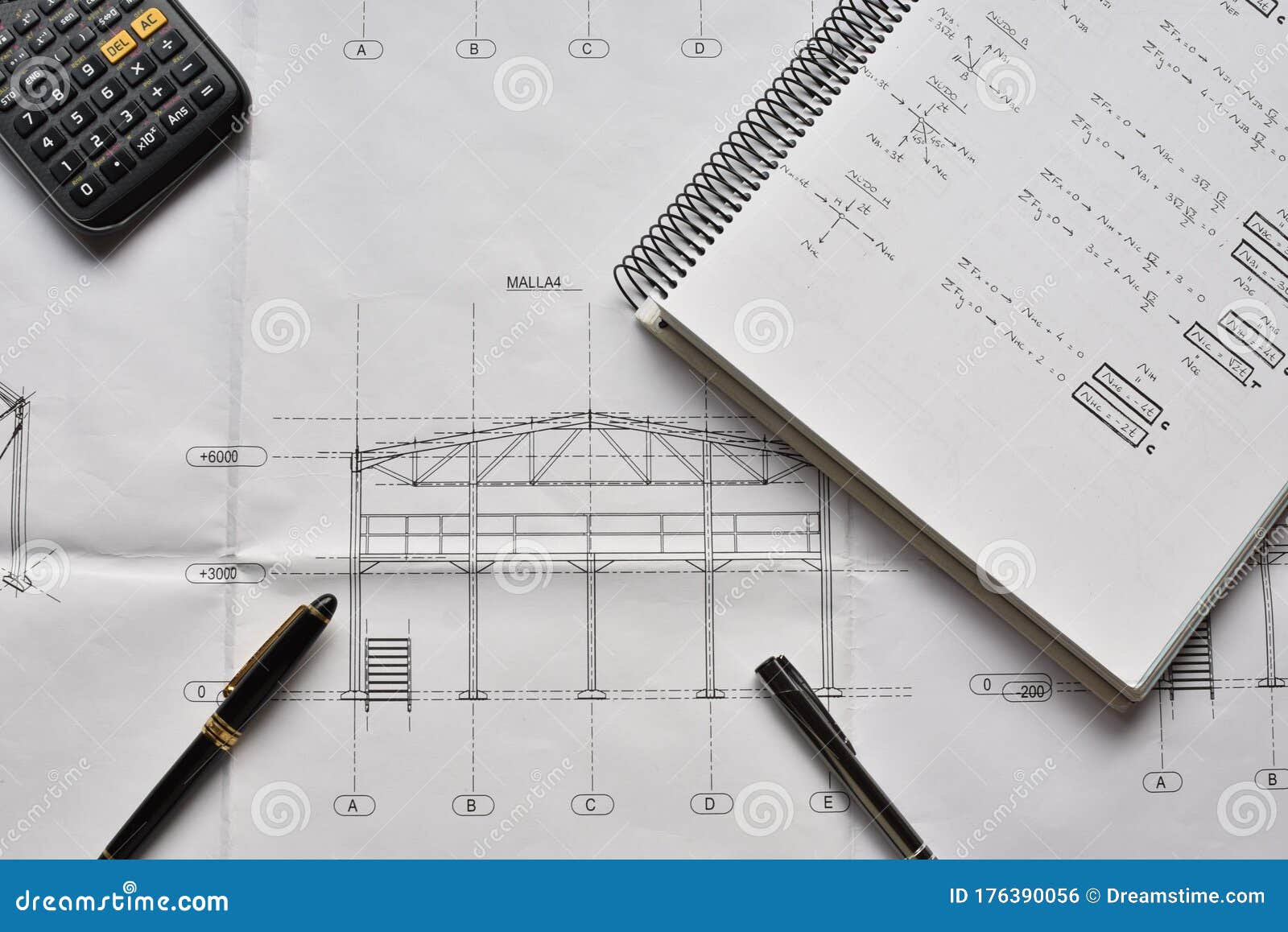 Calculation of Beams and Efforts Stock Photo - Image of architectural, drawing: 176390056