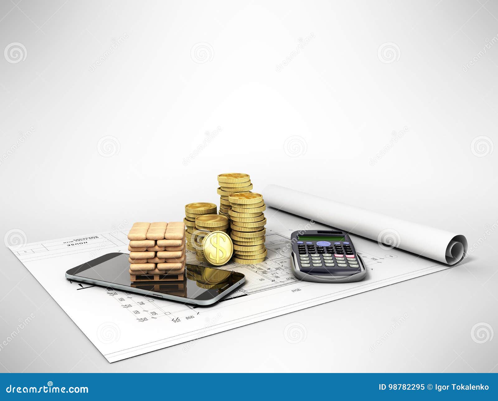 Calculation of Construction Calculator Building Materials 3D Rendering ...