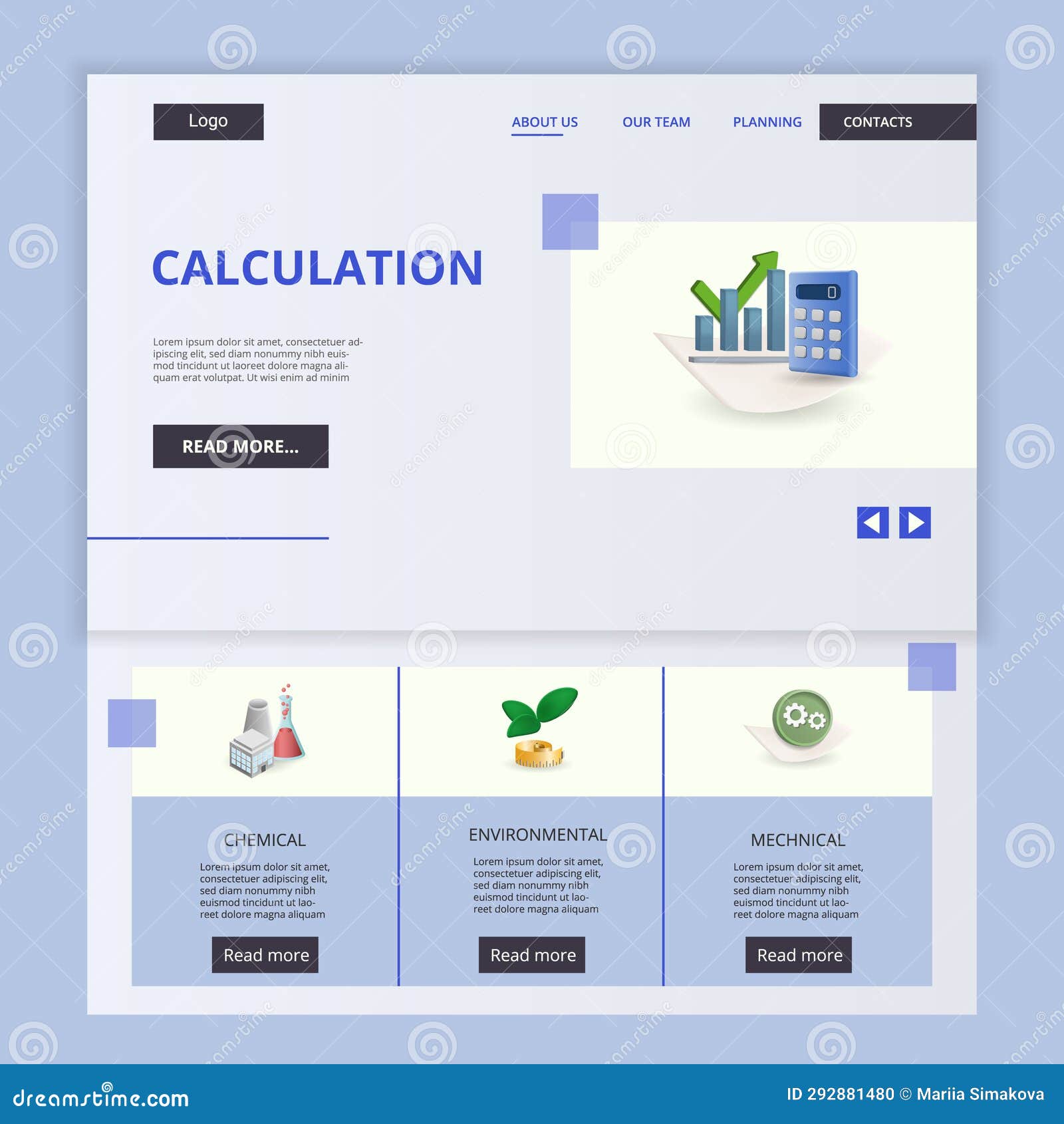 Calculation Flat Landing Page Website Template. Chemical, Environmental ...