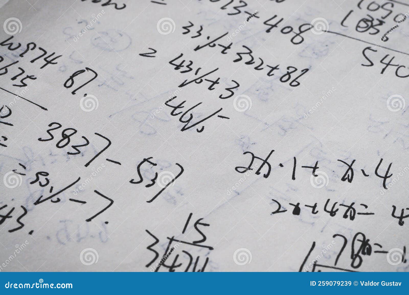Calculation Process on Used Scratch Paper Stock Image - Image of ...