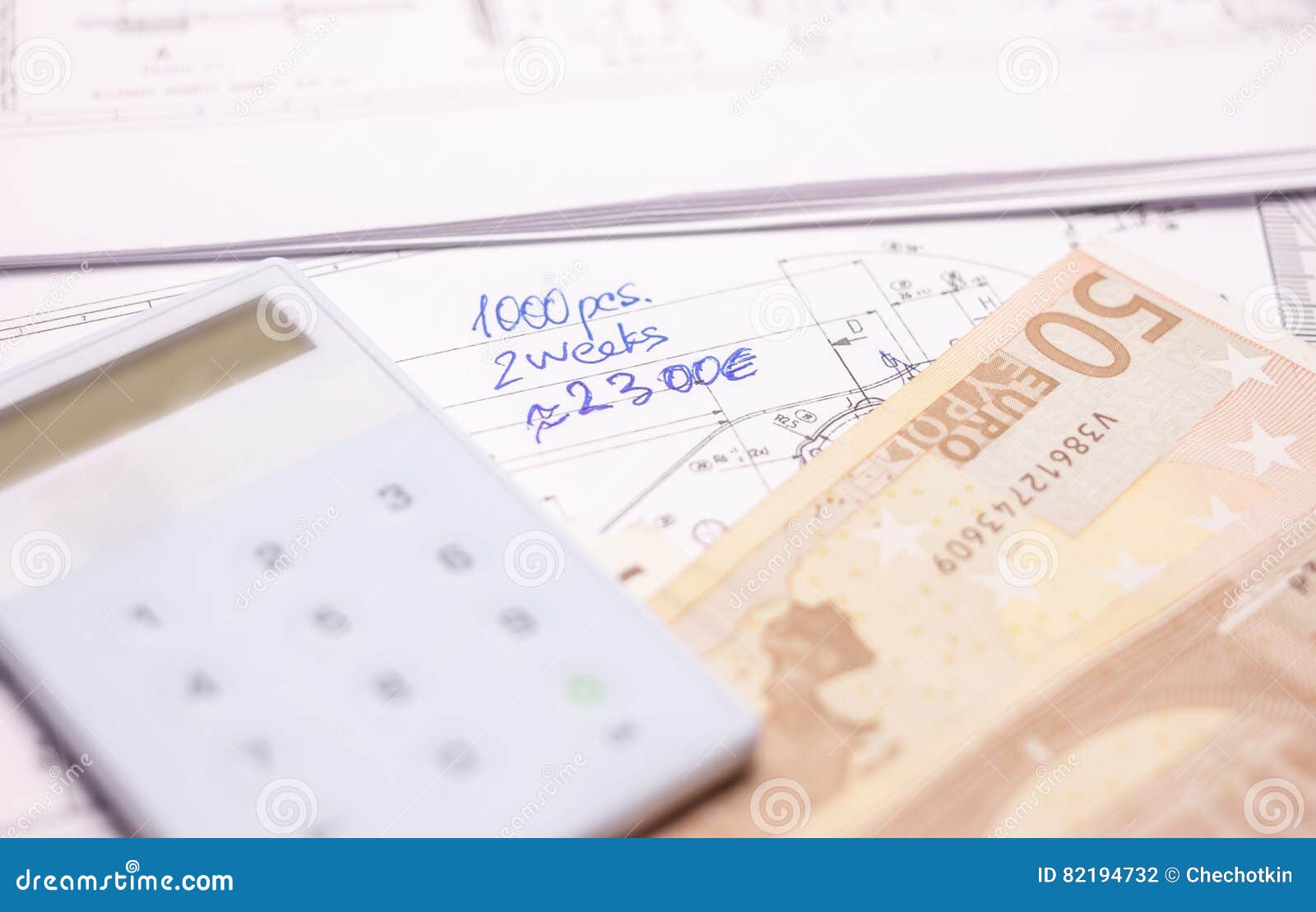 Calculation of Production Project Stock Photo - Image of mark, evro ...