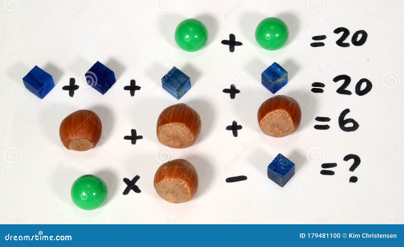 Calculation Riddle Arrangement with Colored Objects Stock Photo - Image ...