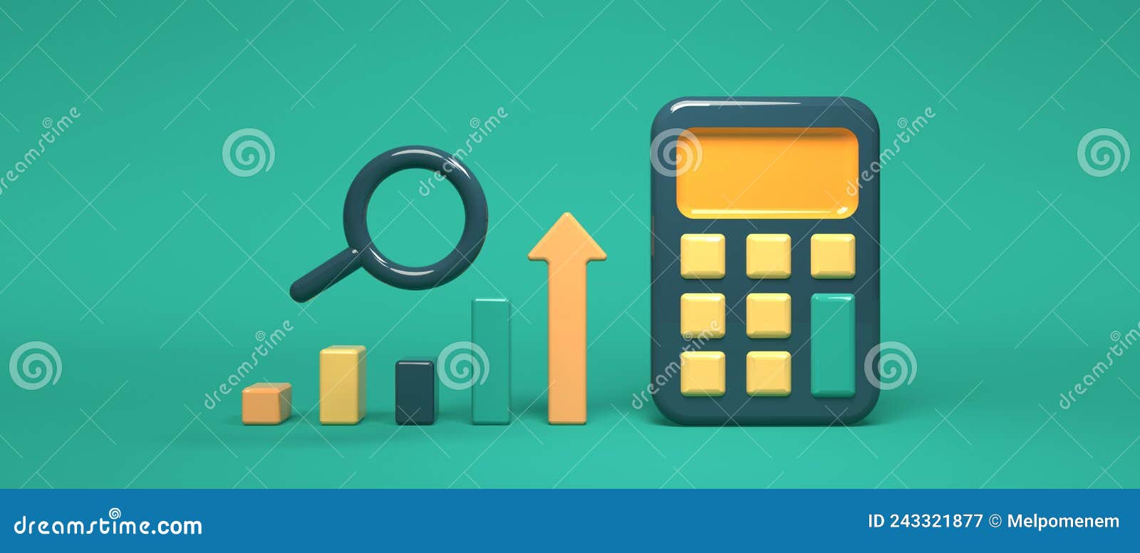 Calculation Theme with Calculator, Bar Graph and Magnifying Glass Stock ...