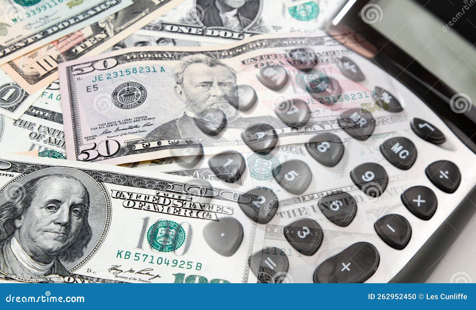 Calculator and cash stock photo. Image of assorted, business - 262952450