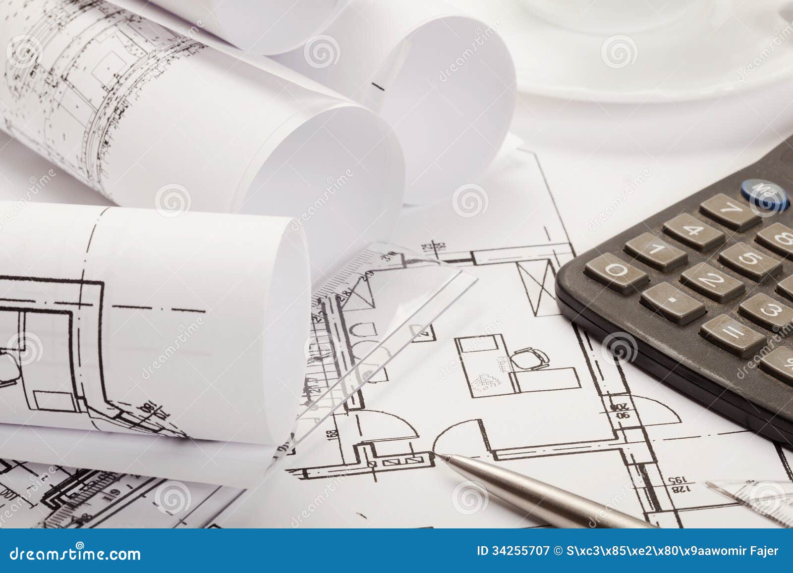 Calculator on Architecture Blueprints Stock Image - Image of closeup ...