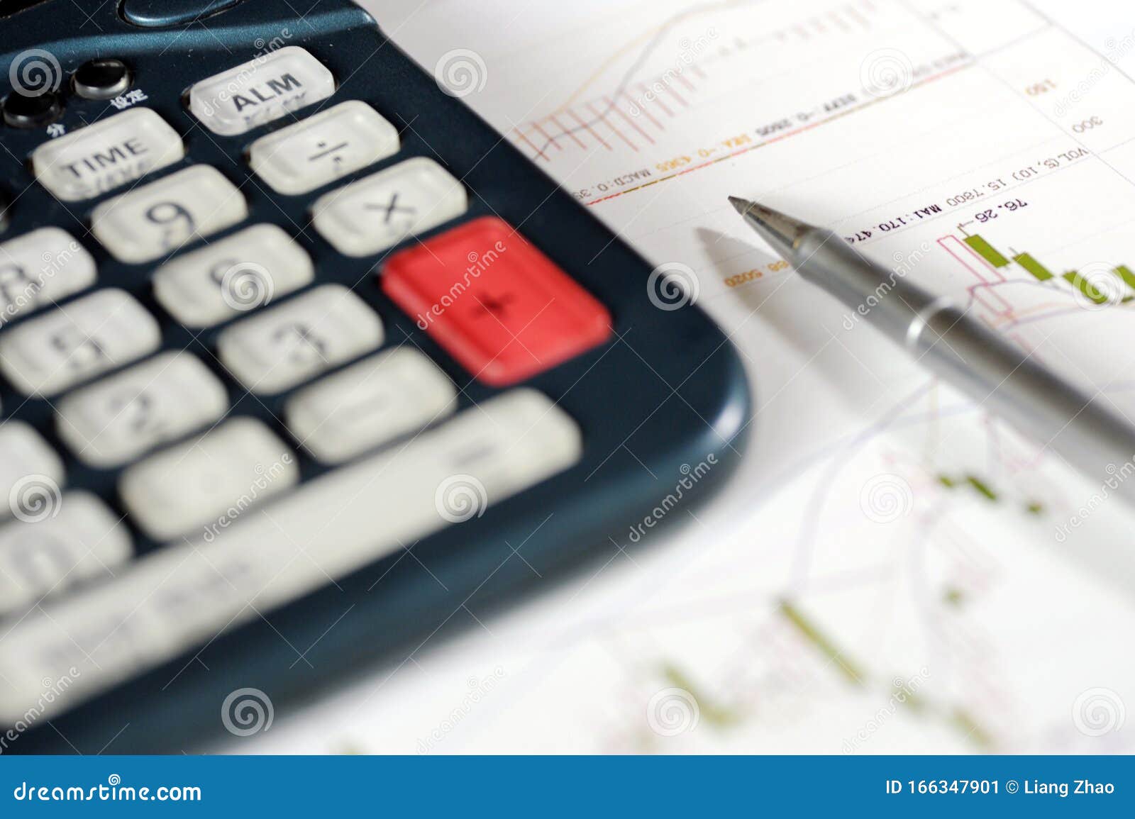 Calculator, Ball-point Pen, and Data Analysis Chart Stock Image - Image ...