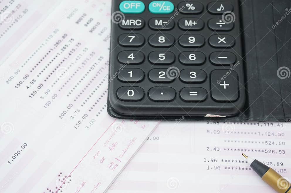 Calculator on bank account stock image. Image of book - 37620857