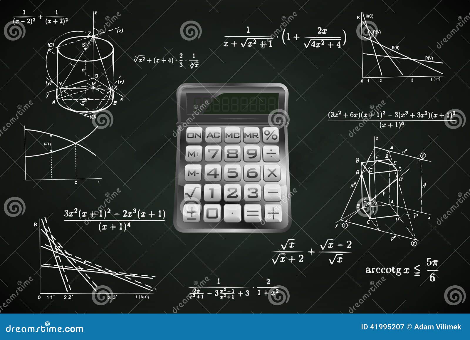 Calculator on Blackboard with Math Calculations Stock Illustration ...