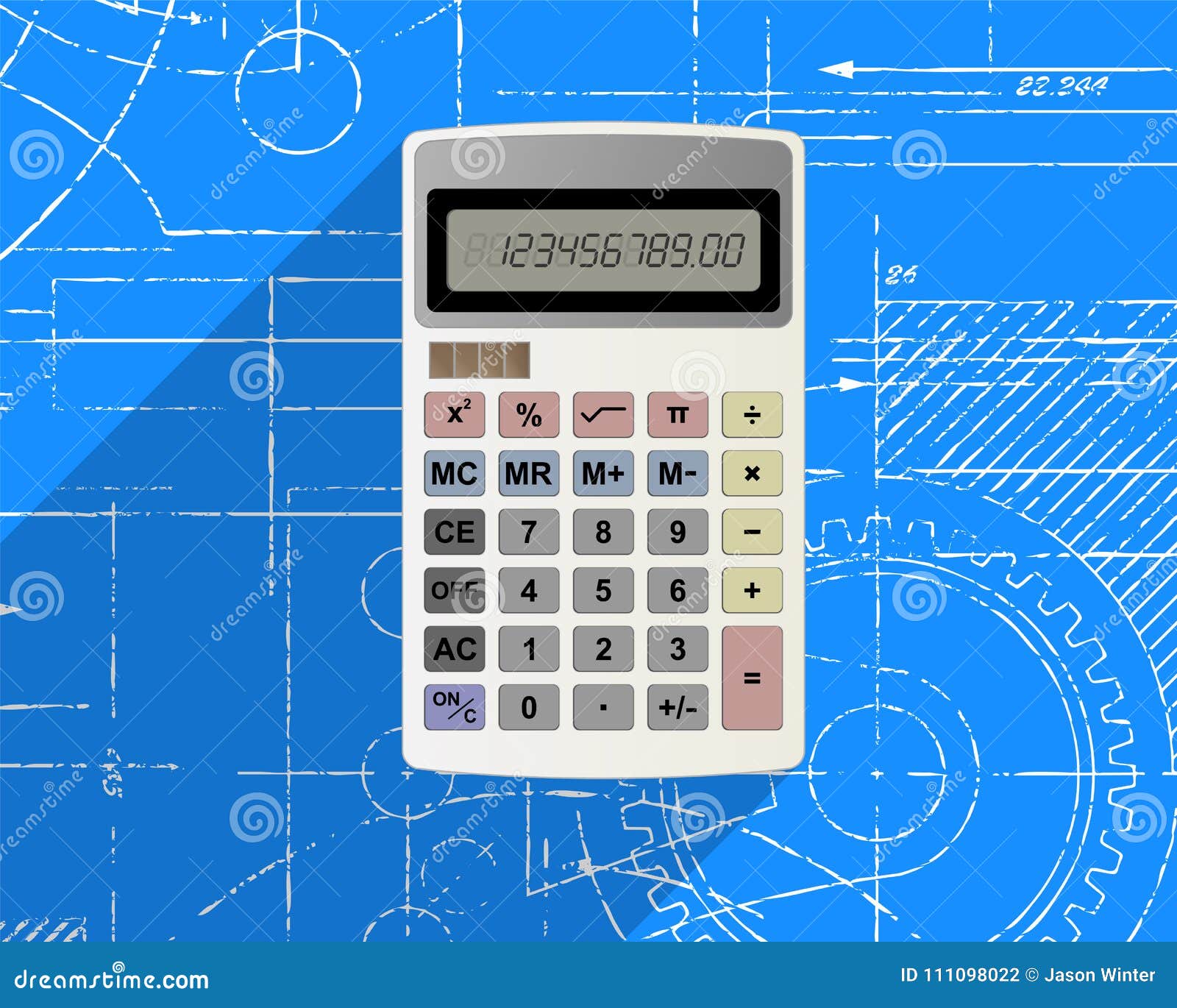 Calculator on Blueprint stock vector. Illustration of print - 111098022