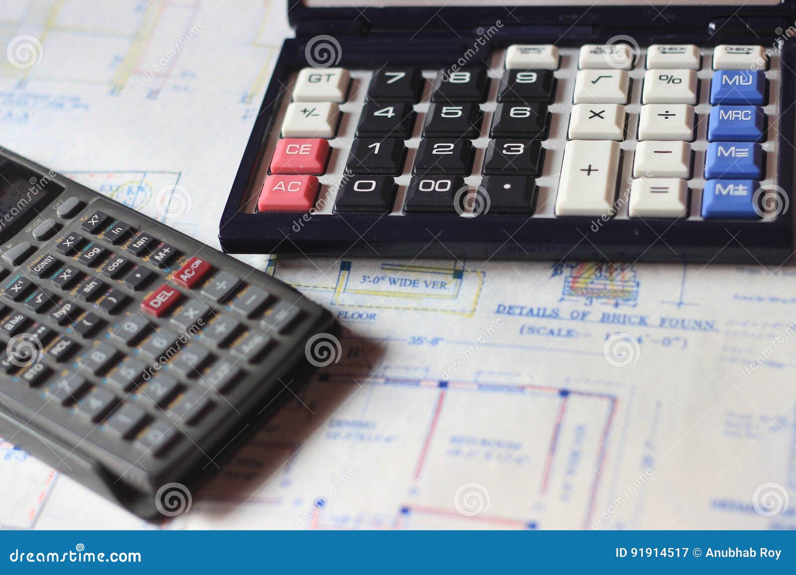 Calculator and Building Plans. Stock Image - Image of graphic, document ...