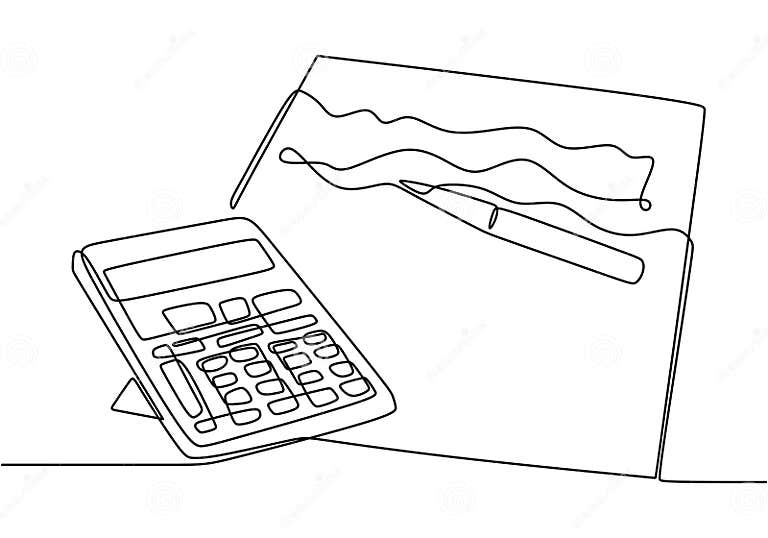 Calculator with Calculation Paper in Continuous Line Drawing ...