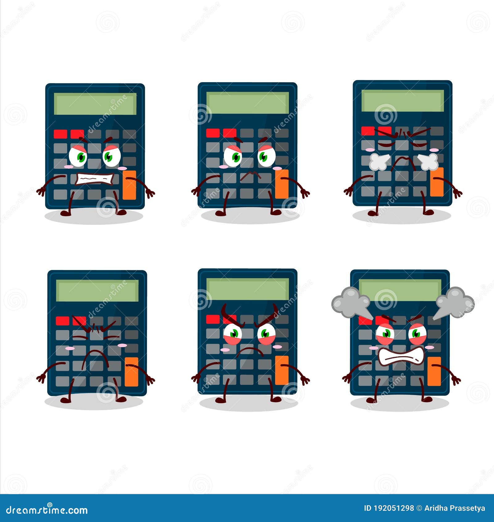 Calculator Cartoon Character with Various Angry Expressions Stock ...