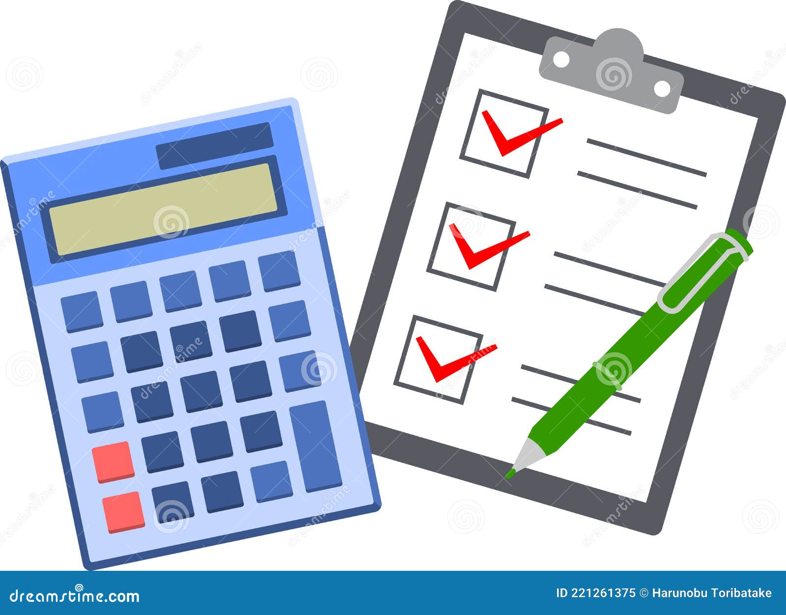 Calculator and check sheet stock vector. Illustration of binder - 221261375