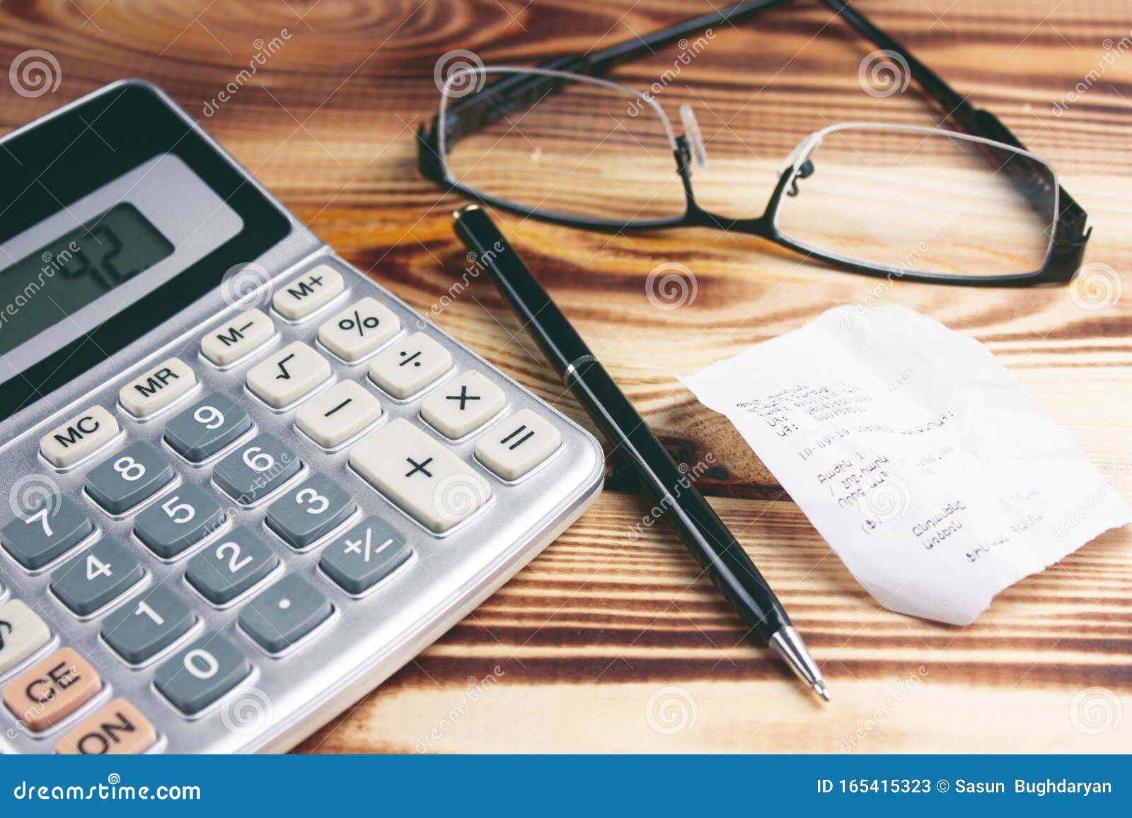 Calculator and Check on the Table. Shopping Calculation Stock Image ...