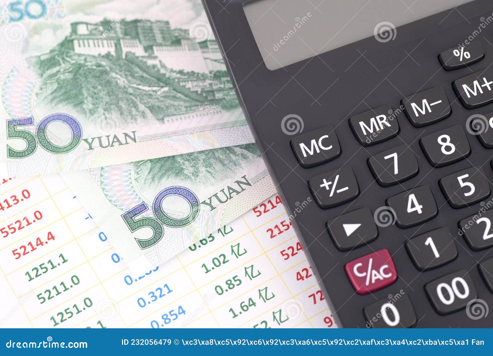 Calculator and Chinese Banknotes on Documents Stock Image - Image of ...