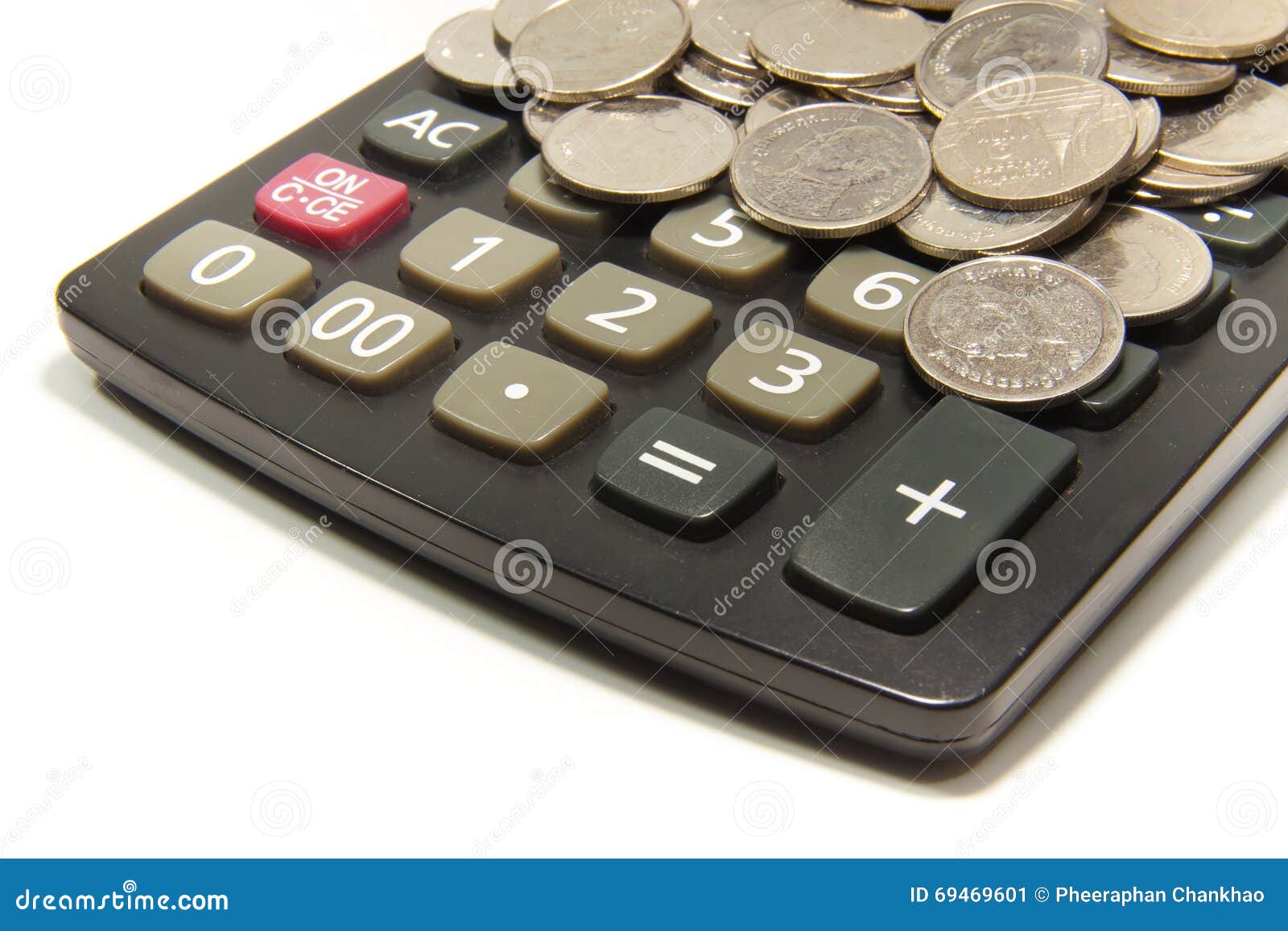 Calculator and Coin on the White Background Stock Image - Image of ...
