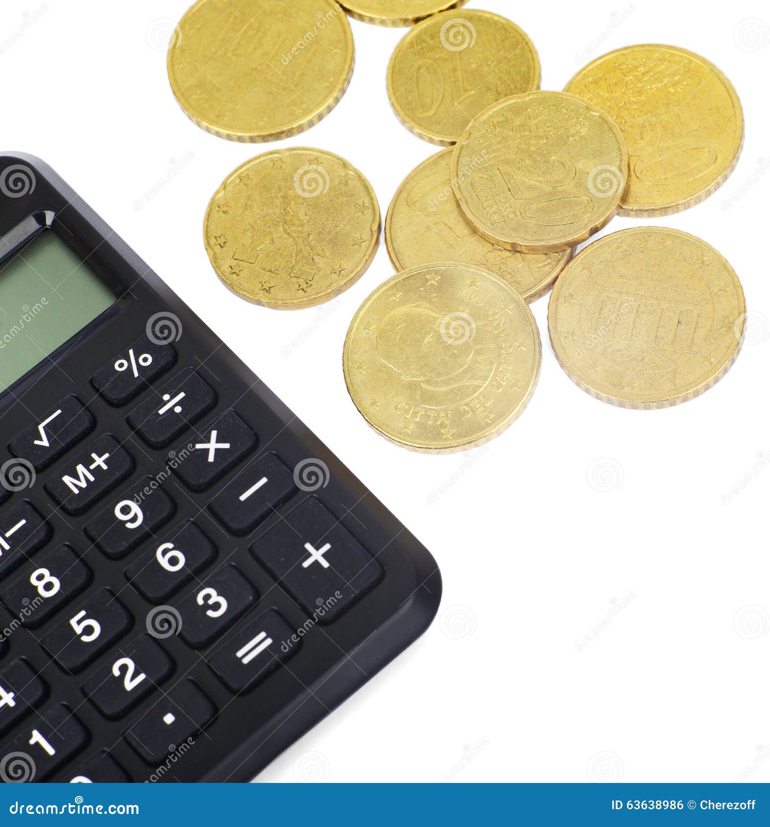 Calculator with coins stock photo. Image of machinery - 63638986
