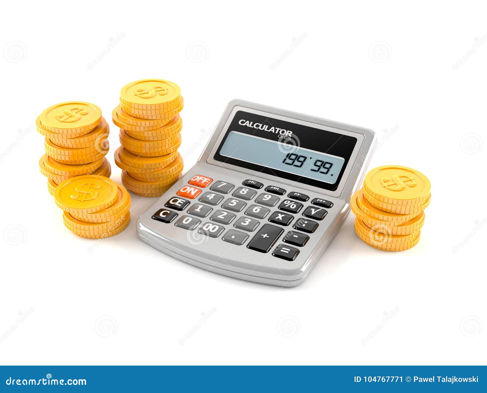 Calculator with coins stock illustration. Illustration of currency ...