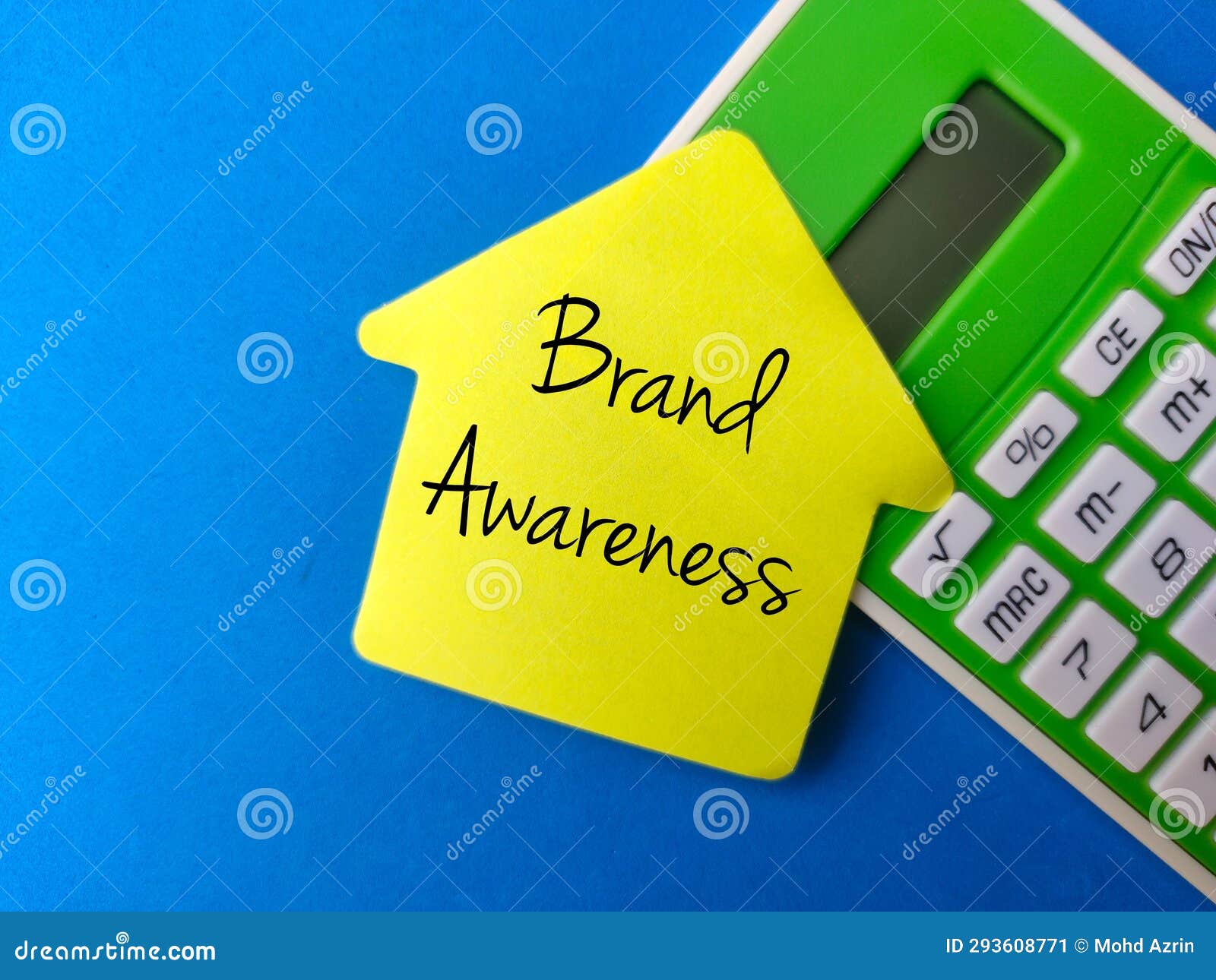 Calculator and Colored Sticky Notes with the Word Brand Awareness Stock ...