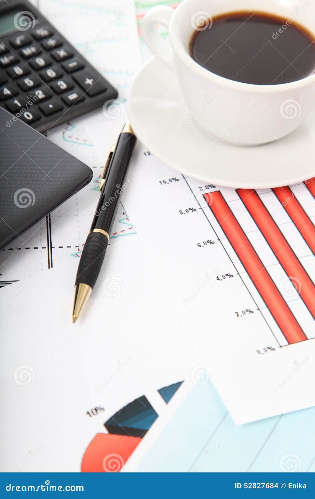 Calculator and Cup of Coffee on the Financial Documents Stock Photo ...