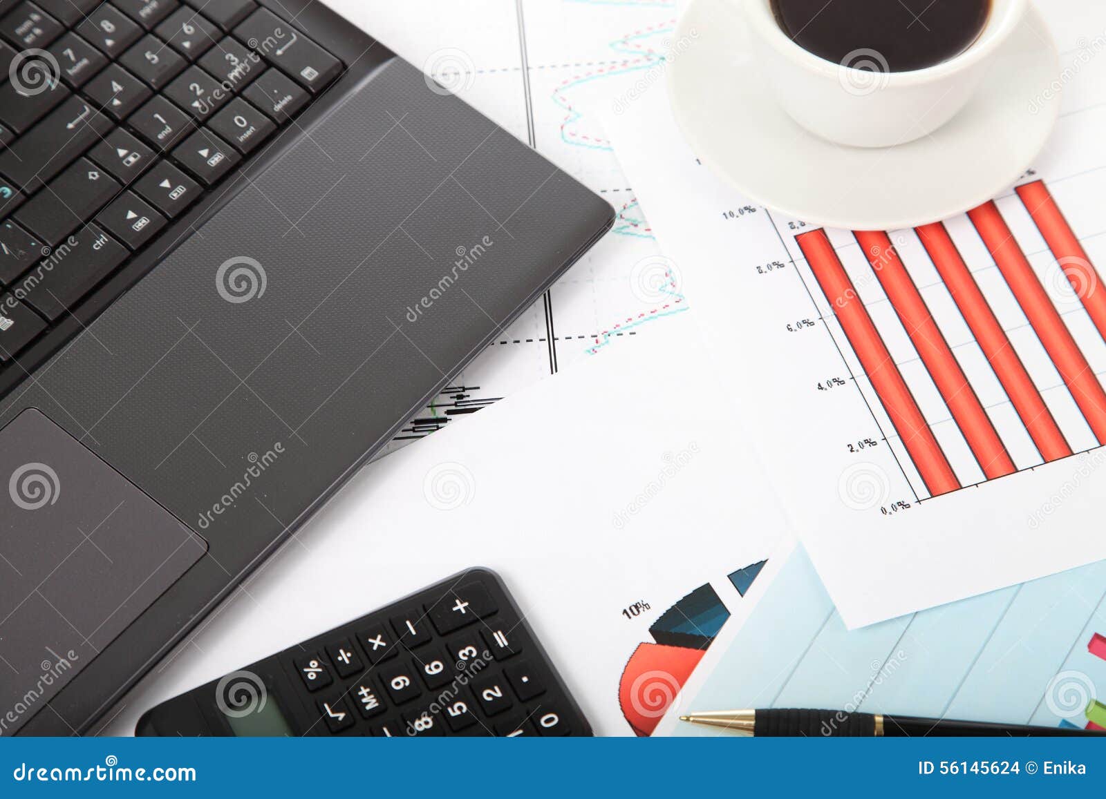 Calculator and Cup of Coffee on the Financial Documents Stock Photo ...