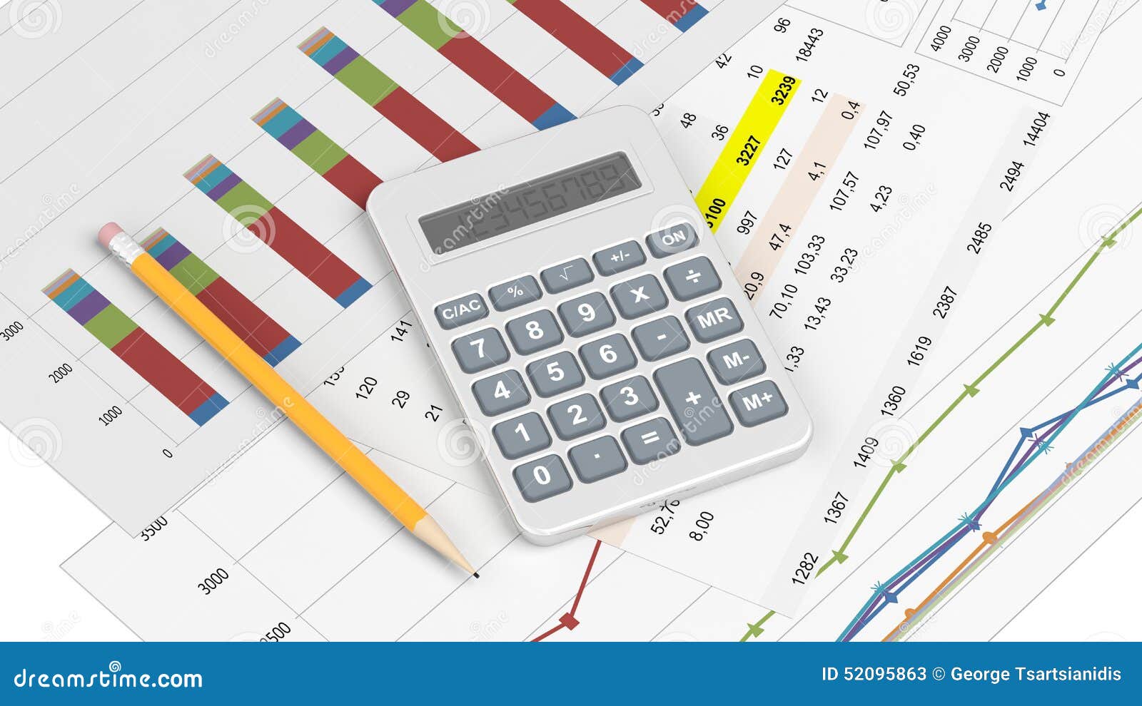 Calculator and documents stock illustration. Illustration of numbers ...