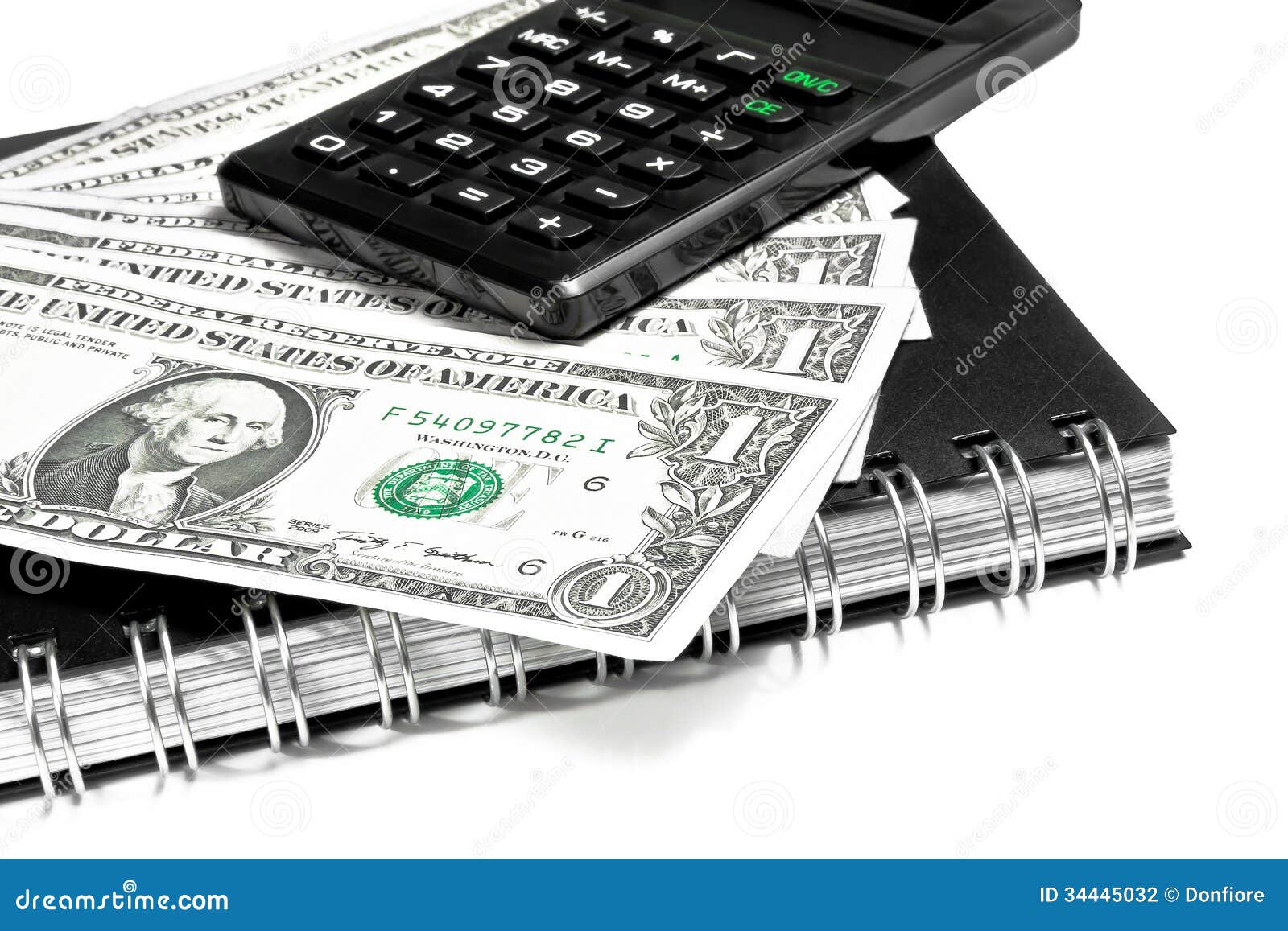 Calculator and Dollars on Notebook Stock Photo - Image of information ...