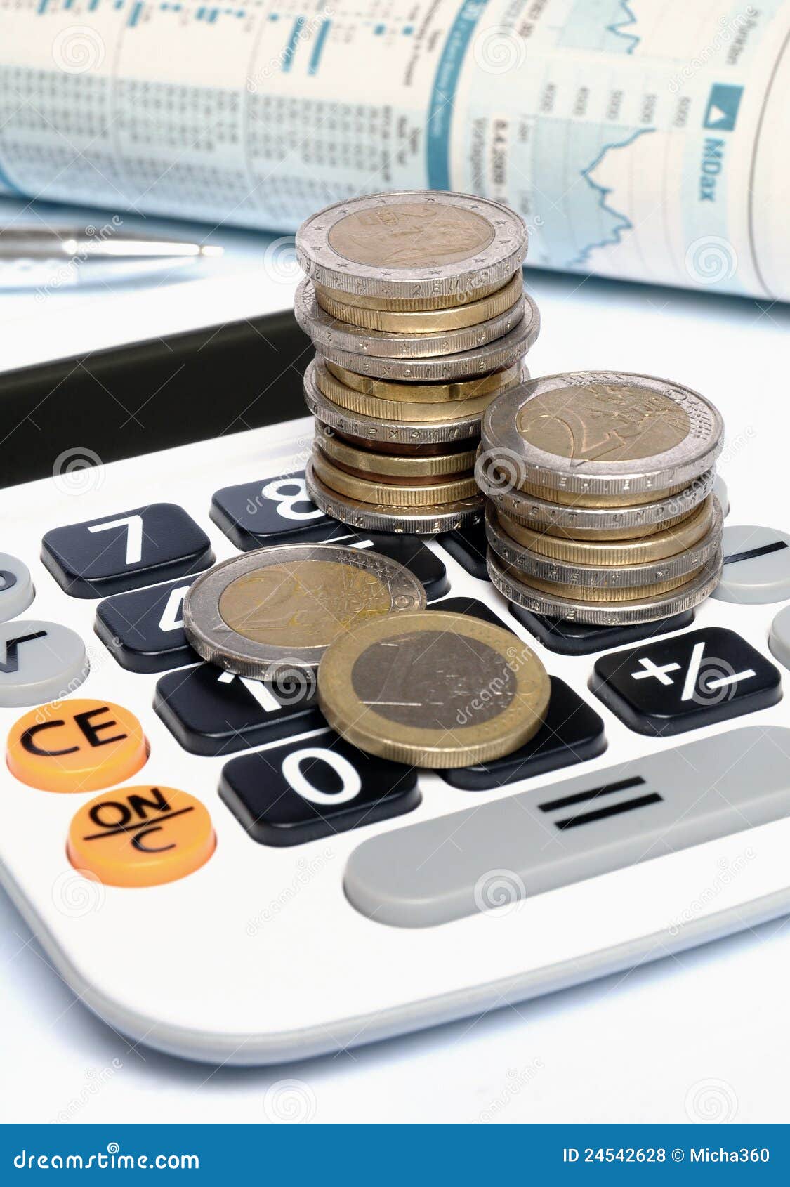Calculator with Euro stock photo. Image of balance, glasses - 24542628