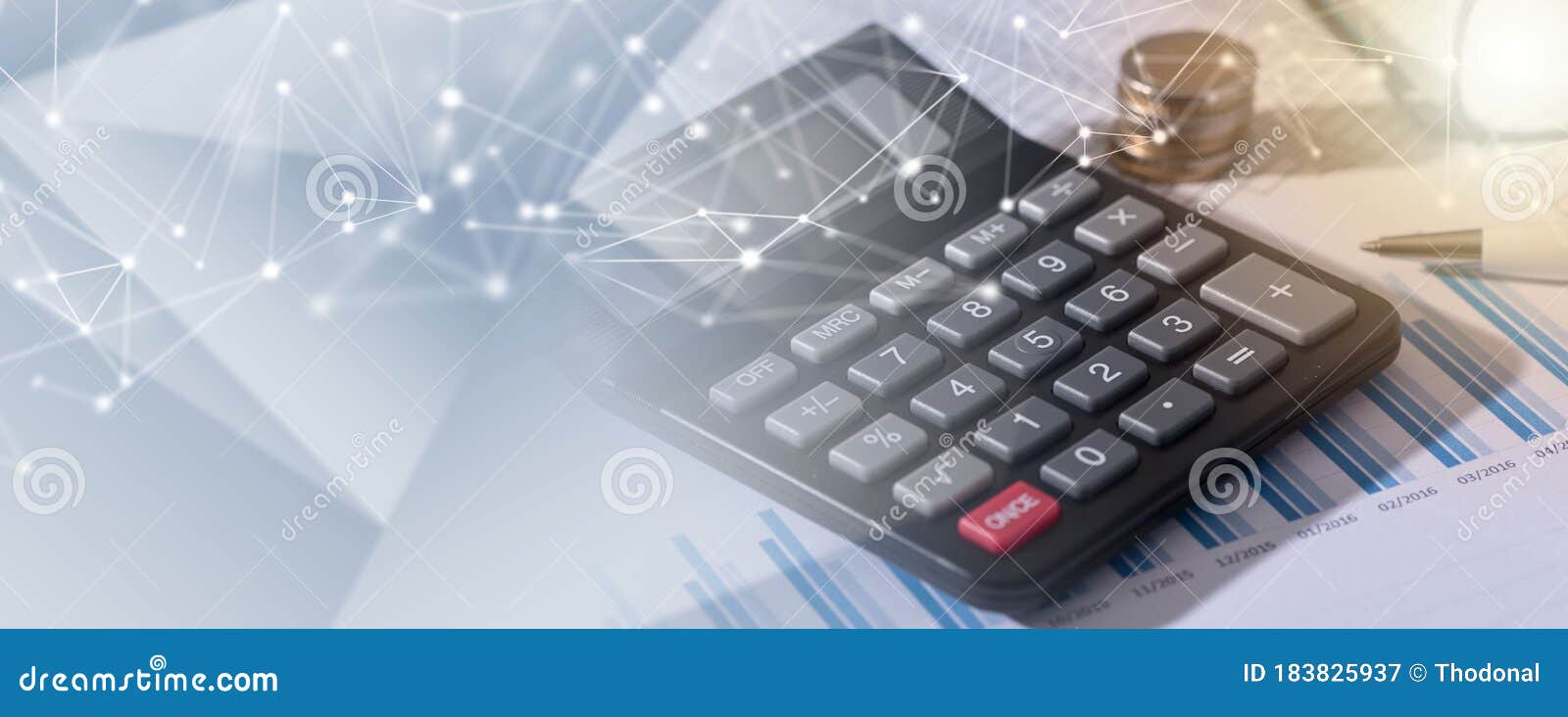 Calculator on Financial Documents, Accounting Concept; Panoramic Banner ...
