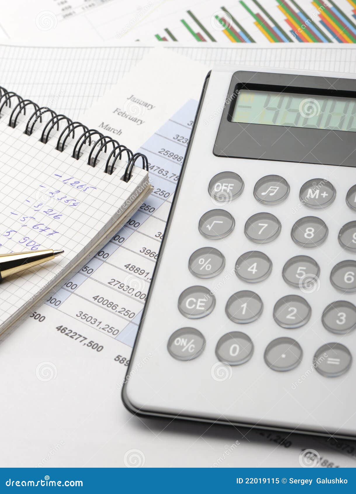 The Calculator and the Financial Report Blue Toned Stock Image - Image ...