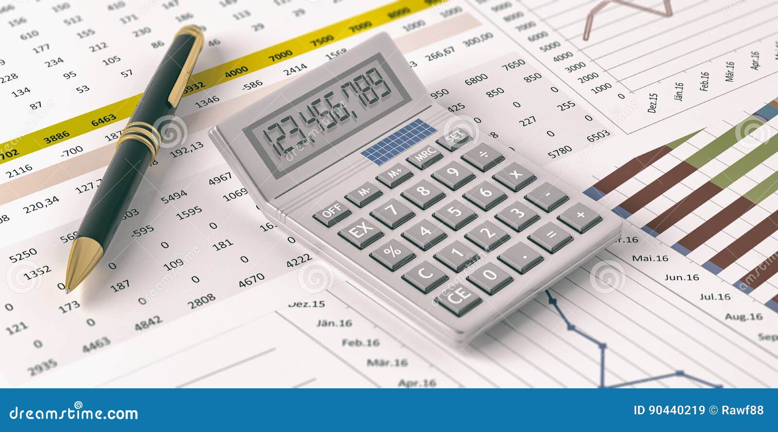 Calculator on Financial Reports. 3d Illustration Stock Illustration ...