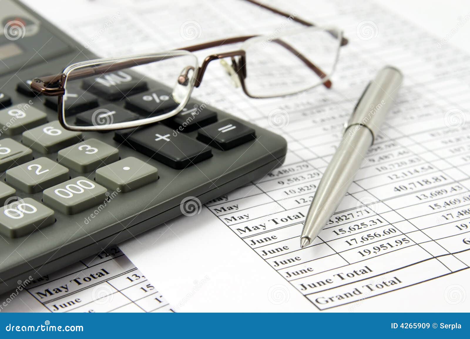 Calculator and Glasses on Financial Report Stock Image - Image of ...