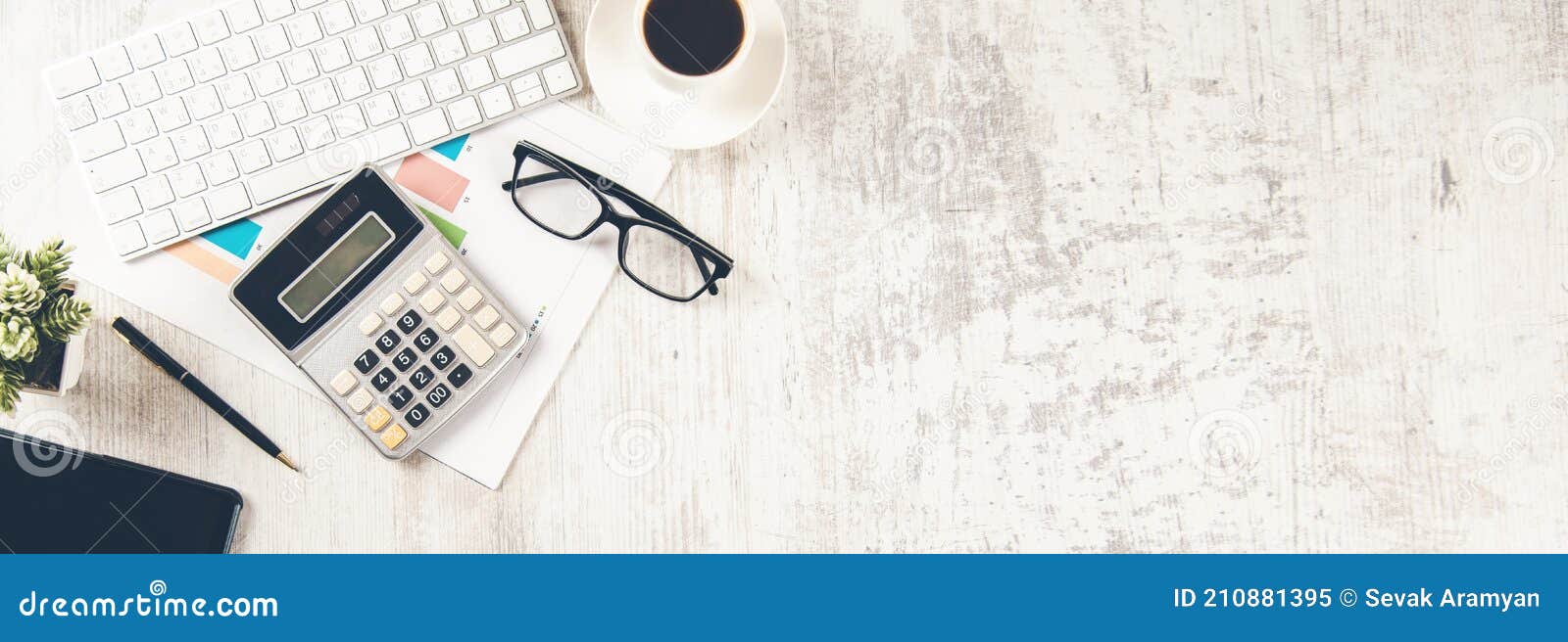 Calculator with Graph and Computer on Desktop Stock Image - Image of ...