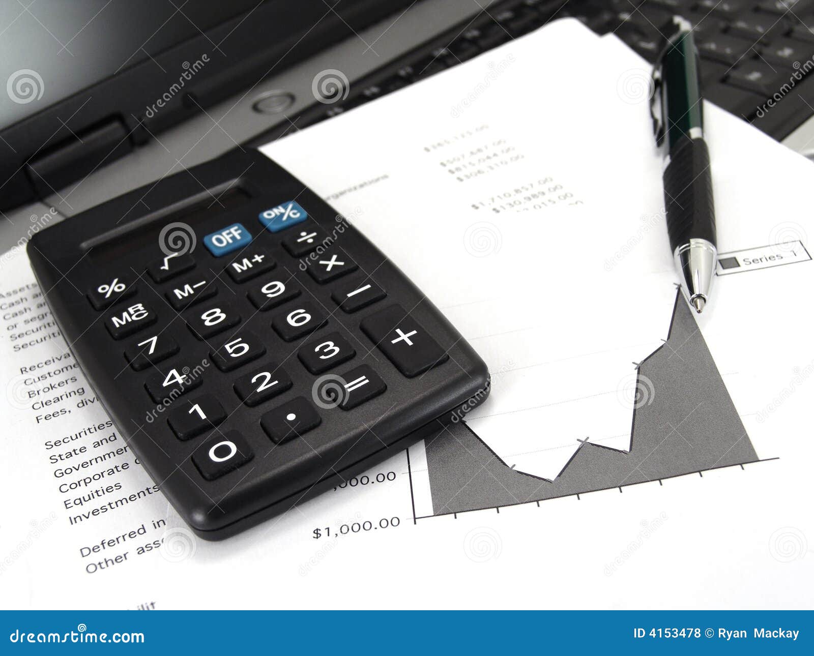 Calculator and Graph with Pen Stock Photo - Image of balance, annual ...